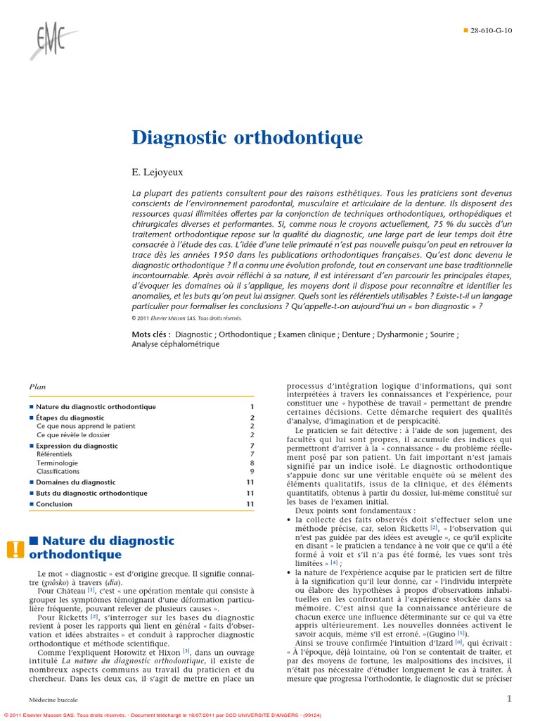 Diagnostic Orthodontique | PDF | Orthodontie | Expérience