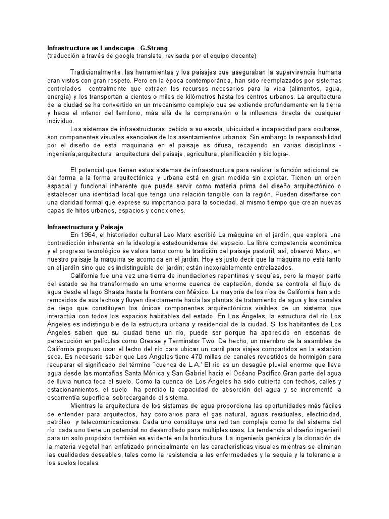 Infraestructura Como Paisaje G.Strang - Traducido | PDF | Agua | Ingeniería