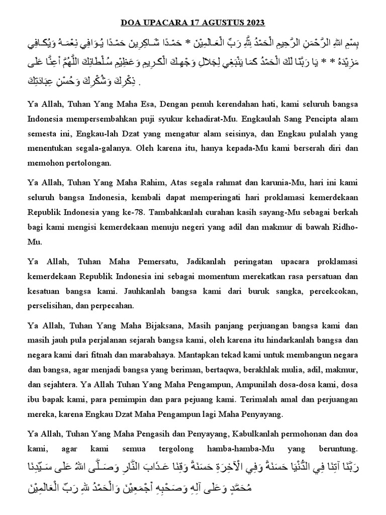 Doa Upacara 17 Agustus 2023 | PDF
