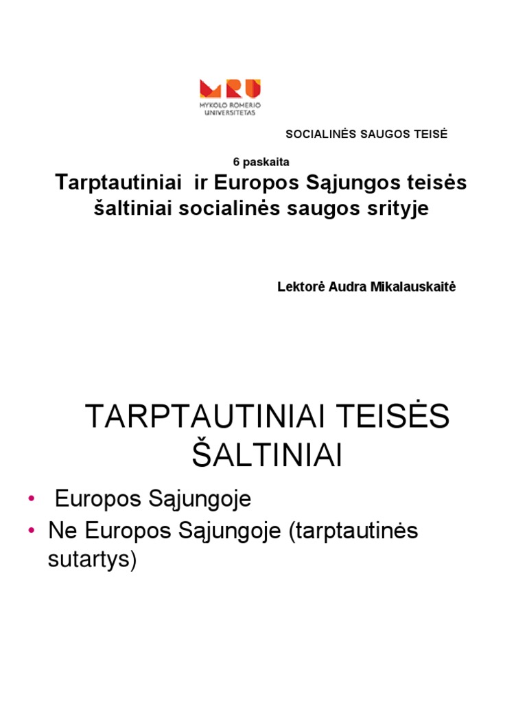 6 PASKAITA - TARPTAUTINIAI IR ES Teises Saltiniai | PDF