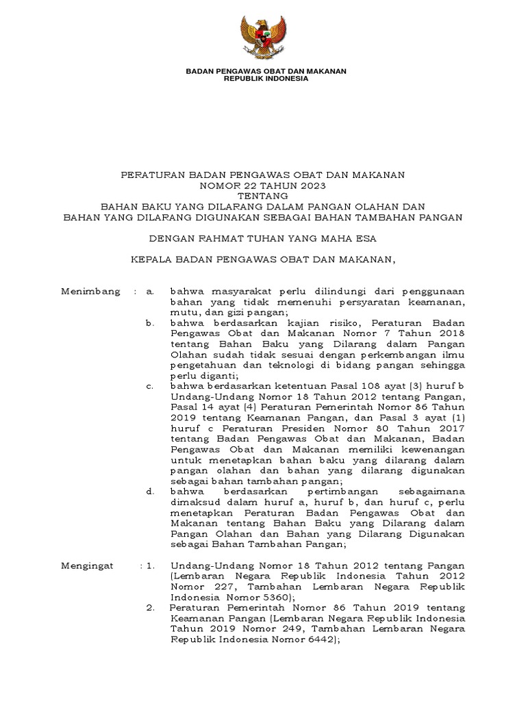 Per Bpom Nomor 22 Tahun 2023 | PDF