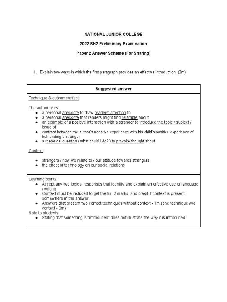 NJC - 2022 - H1 - General Paper - Prelim - P2 - Answer | PDF | Proverb | Learning