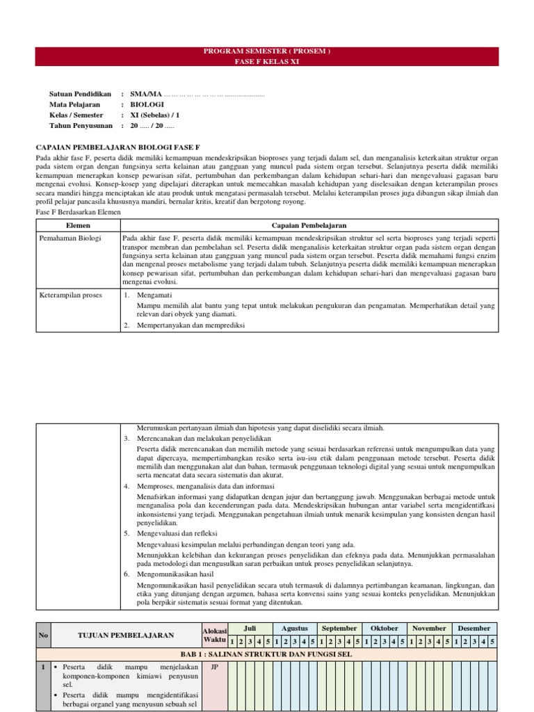 PROSEM - Biologi 11 | PDF