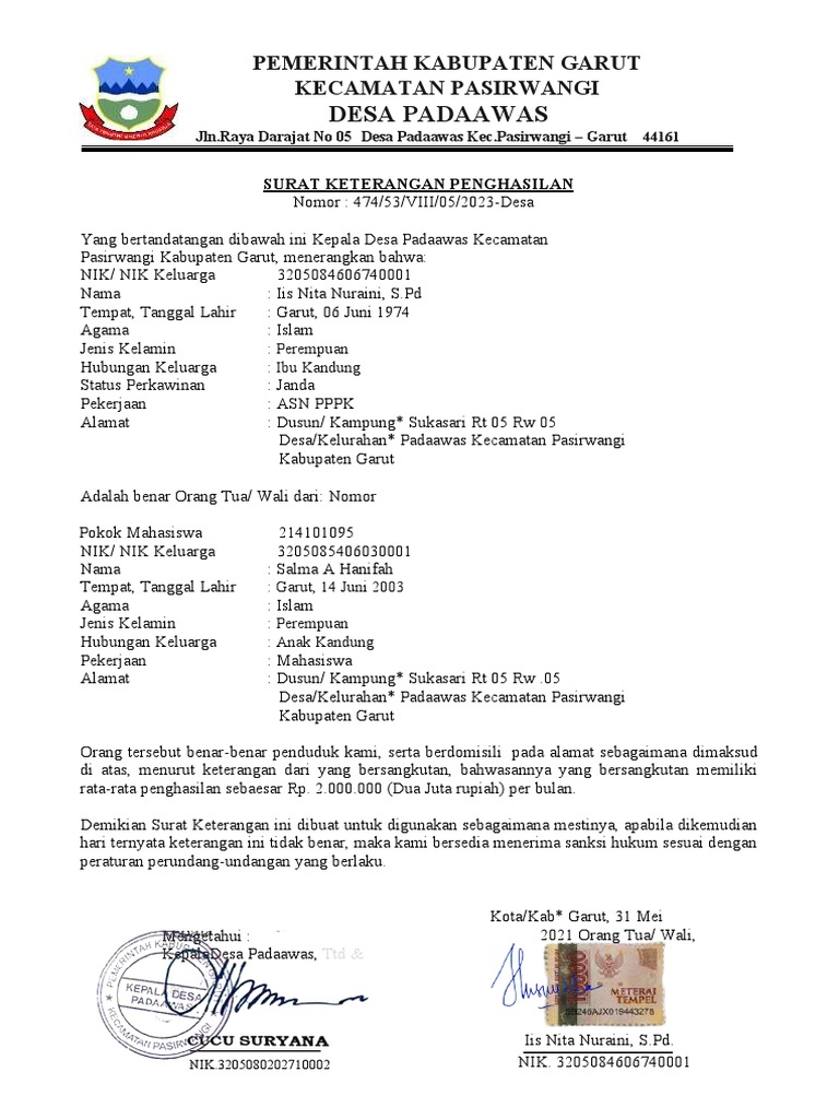 Keterangan Penghasilan Janda Garut | PDF | Kesehatan Holistik