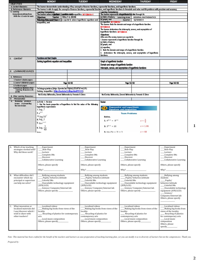 G11 Qi Week9 | PDF | Function (Mathematics) | Logarithm