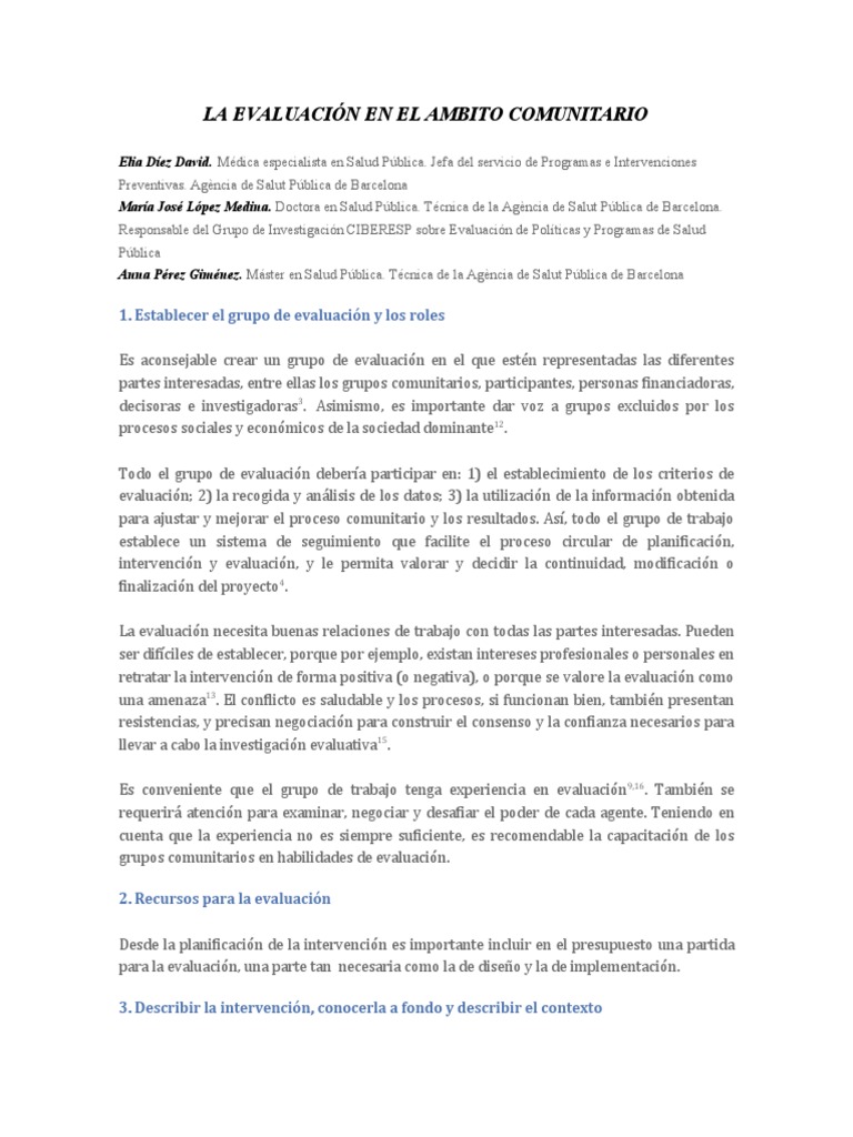 La Evaluación en El Ambito Comunitario | PDF | Evaluación | Metodología ...