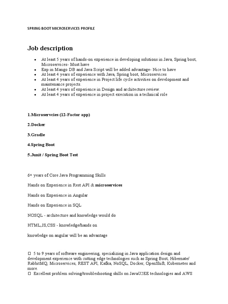 Spring Boot Microservices Profile | PDF | Spring Framework | Cloud ...