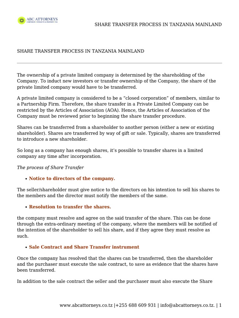 Share Transfer Process in Tanzania Mainland | PDF | Taxes | Articles Of ...