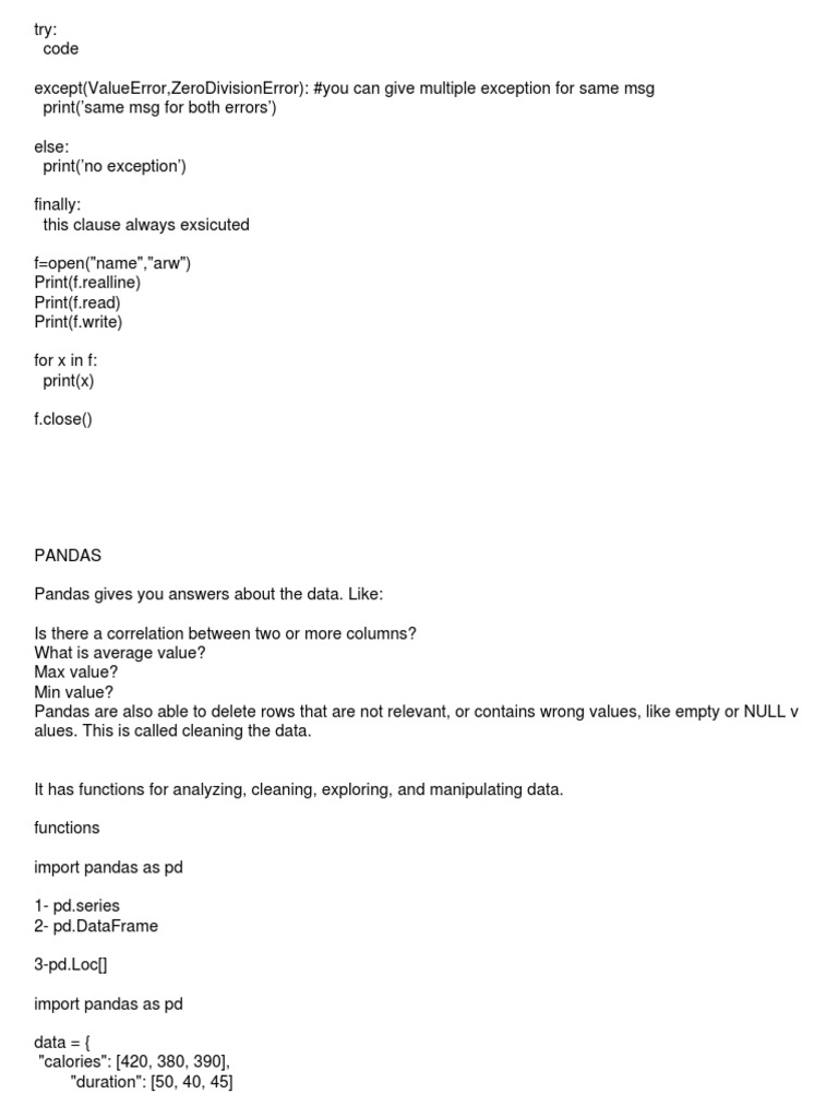 Pandas Notes | PDF | Computing | Computer Programming Pandas Notes | PDF | Computing | Computer Programming