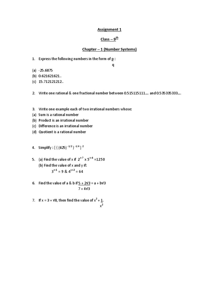 Chqpter Worksheet NUm Sys | PDF