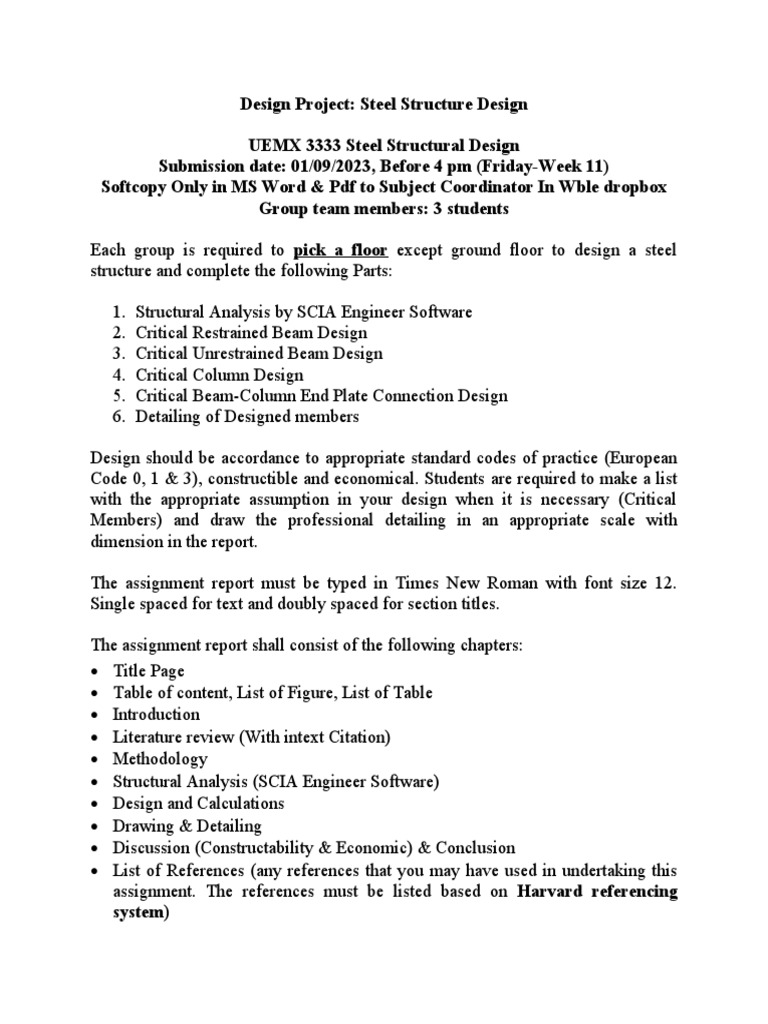 Design of Assignment UEMX3333 Structural Analysis | PDF