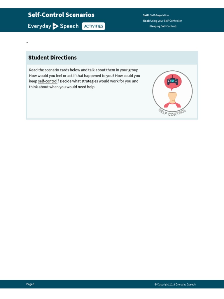 Self-Control Scenarios Activity | PDF