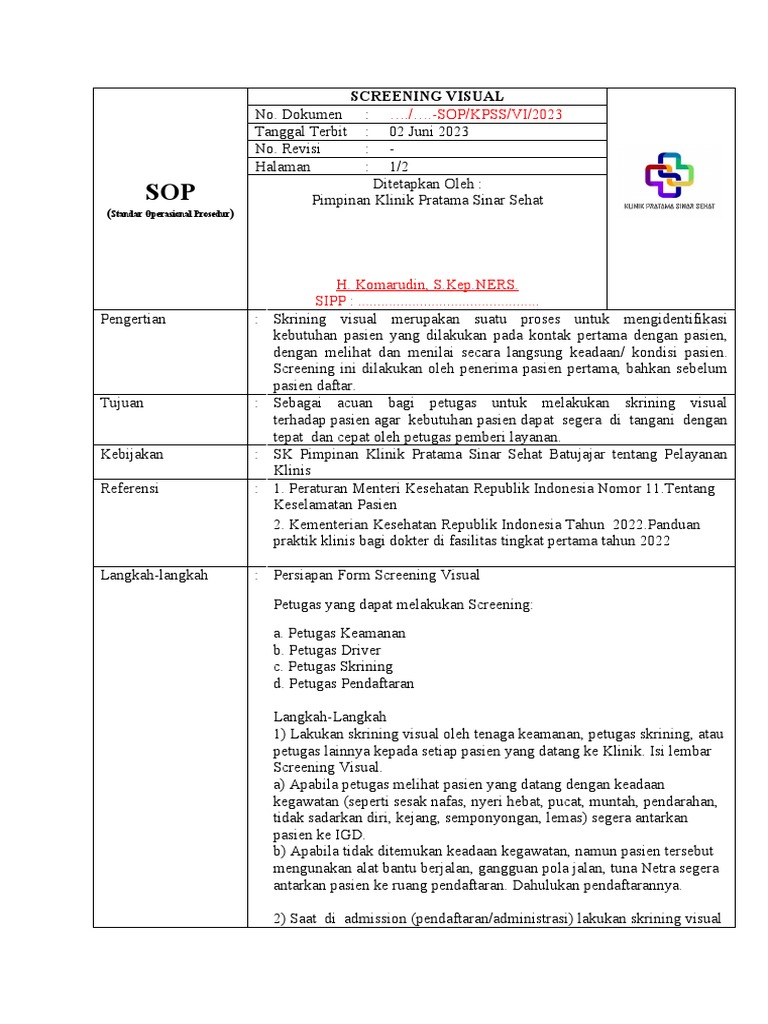 SOP Screening Visual | PDF