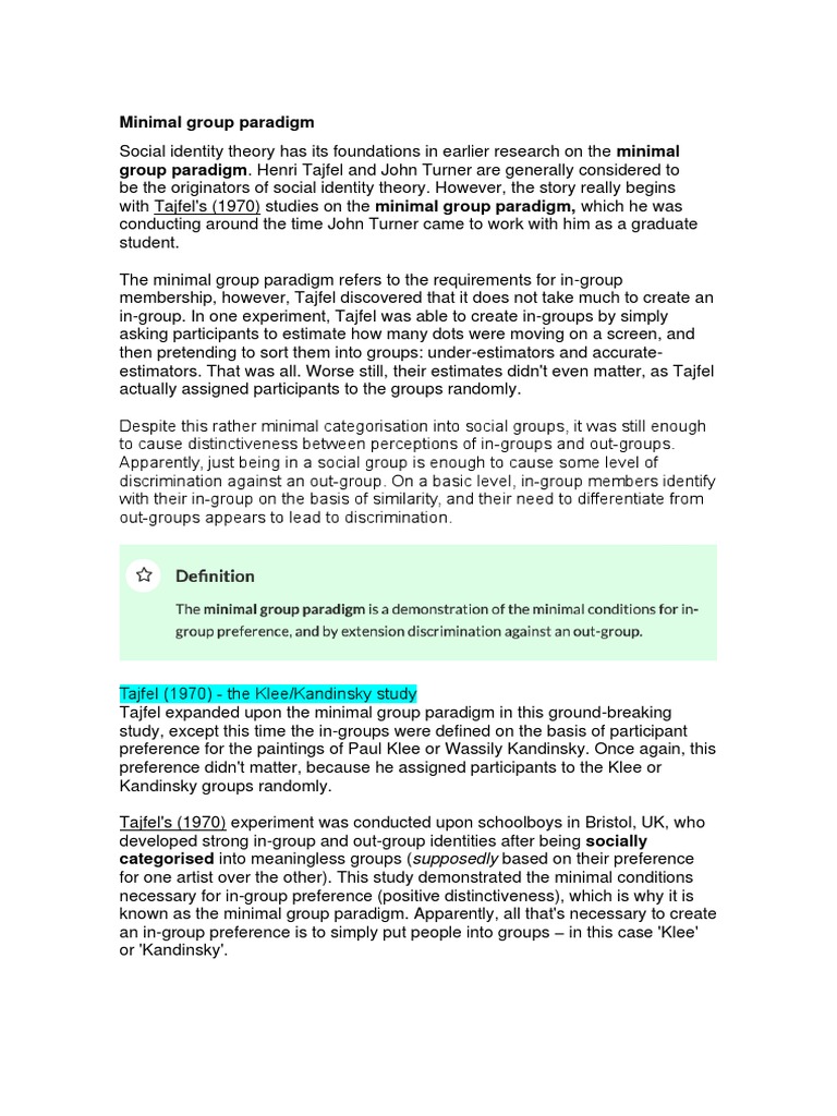 Minimal Group Paradigm | PDF | Prejudices | Cognition