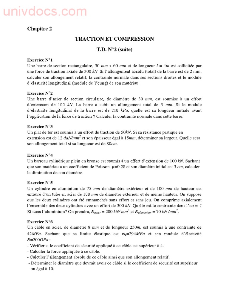 Calculs de traction et compression en matériaux | PDF | Élasticité (Physique) | Résistance des ...