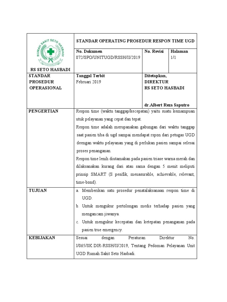 Sop Respon Time Ugd | PDF