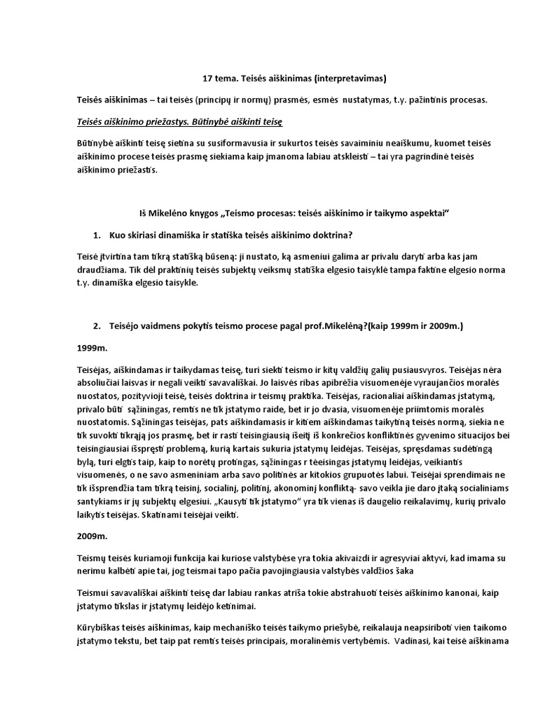 Teisės Aiškinimas Ir Taikymas | PDF