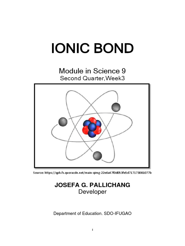 Ionic-Bond Grade 9 Module PDF | PDF | Ion | Chemical Bond