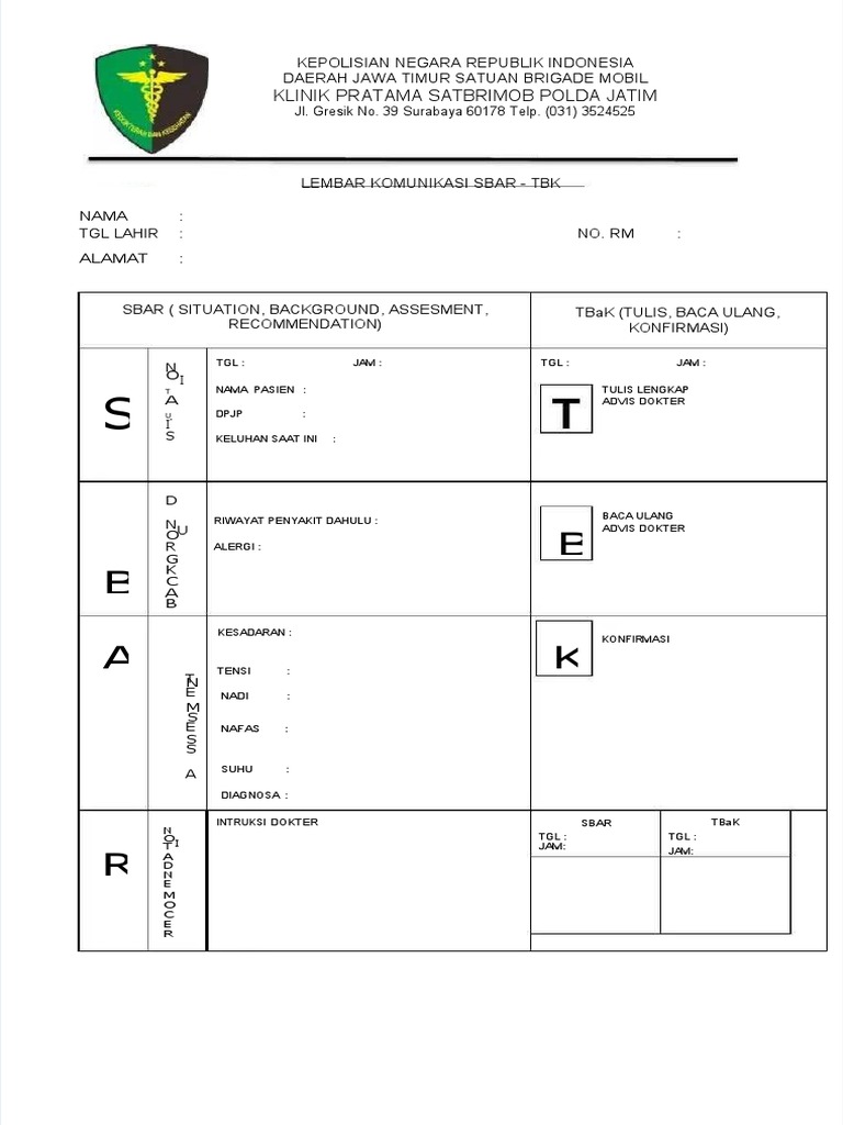 PDF 223 Formulir Sbar Dan Tbak | PDF