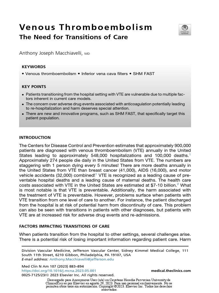 Venous Thromboembolism | PDF | Comorbidity | Medicine