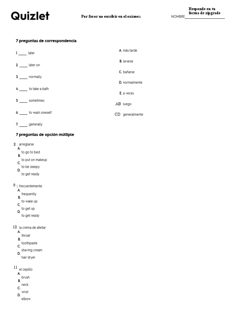 Kami Export - Prueba Avancemos 2 - Unidad 2 Leccion 2 Quizlet 1 | PDF