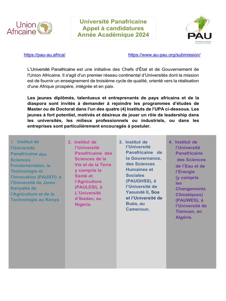 Appel A Candidatures 2024 UPA | PDF | Afrique | Université