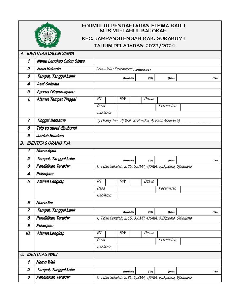 Formulir Pendaftaran Siswa Baru PPDB 2023 | PDF