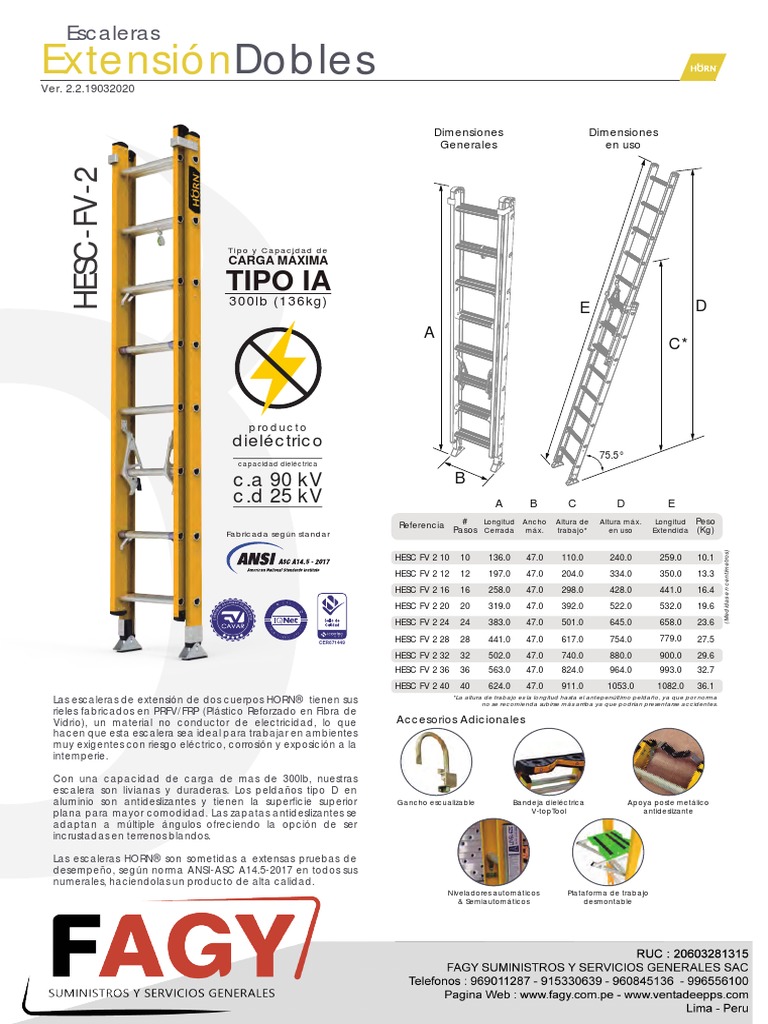 Escaleras Telescopicas de Fibra de Vidrio Fichatecnica | PDF | Ciencia ...