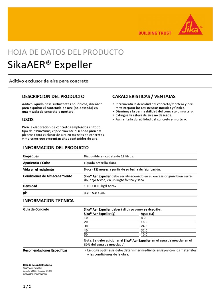 Sika Aer Expeller | PDF | Hormigón | Agua