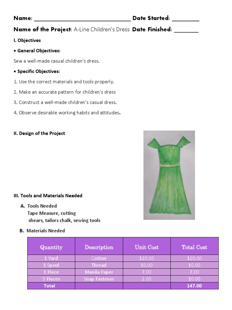 Tle Project Plan | PDF | Sewing | Seam (Sewing)