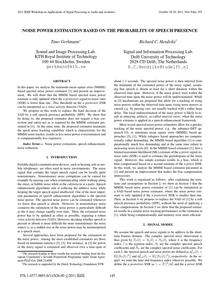 Noise PSD | PDF | Signal To Noise Ratio | Estimator