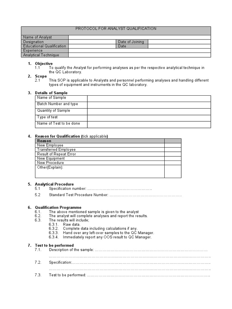 Analyst Qualification Protocol SOP | PDF