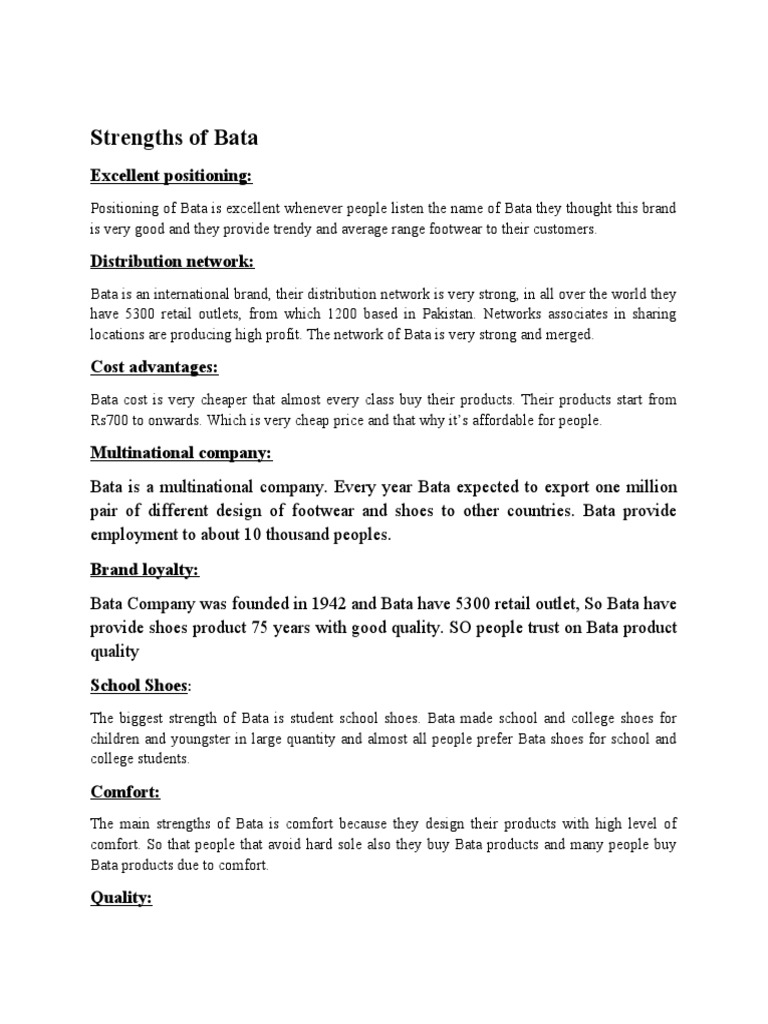 Bata Shoes: Strengths and Strategies | PDF