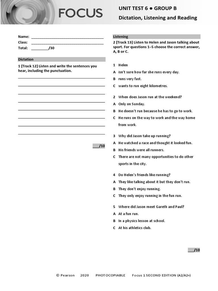 Unit Test 6: Dictation & Listening A2/A2+ | PDF | United Kingdom