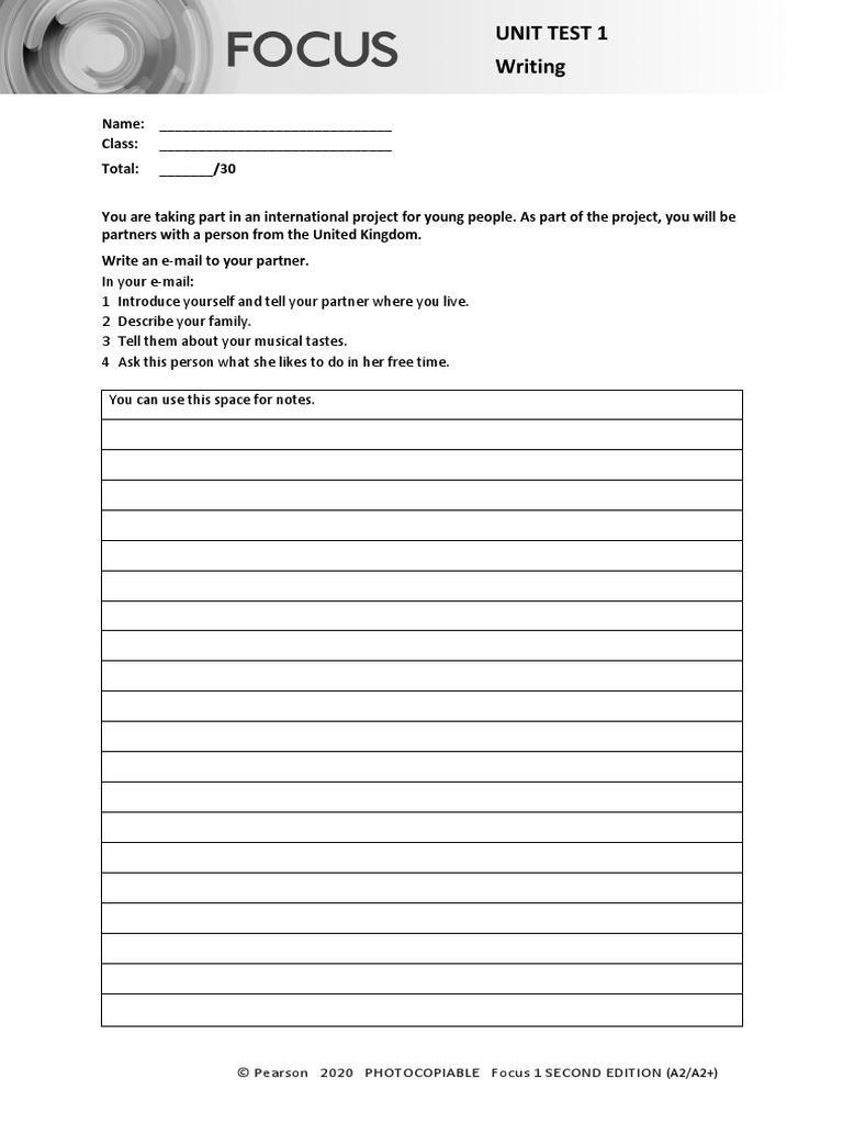 Focus1 2E Unit Test Writing Unit1 | PDF