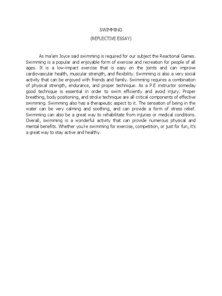 Swimming Reflective Essay | PDF | Self-Improvement | Wellness