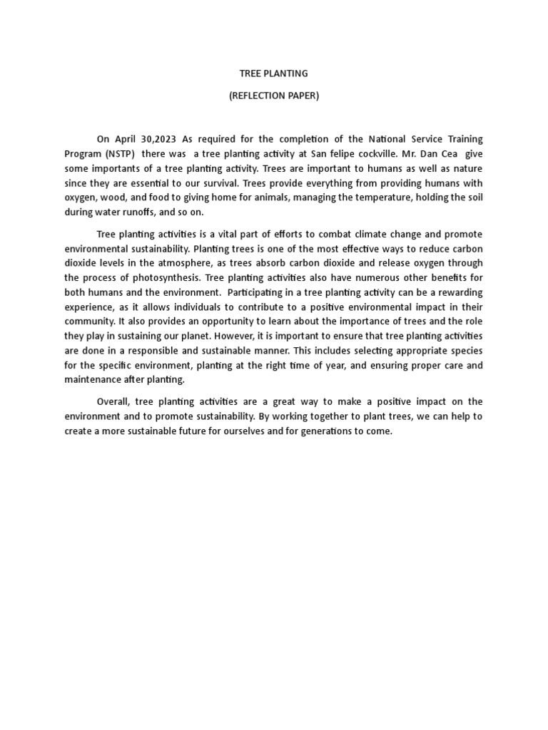 Reflection on Tree Planting Activity | PDF