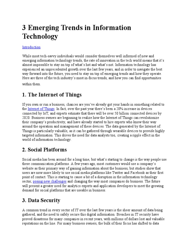 3 Emerging Trends in Information Technology | PDF | Internet Of Things ...