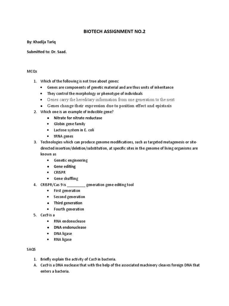 Biotech Assignment No 2 | PDF | Gene | Genetic Engineering
