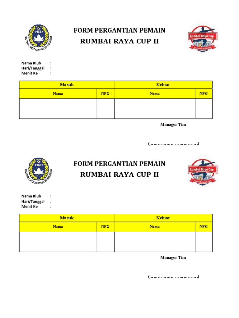 Formulir Pergantian Pemain | PDF