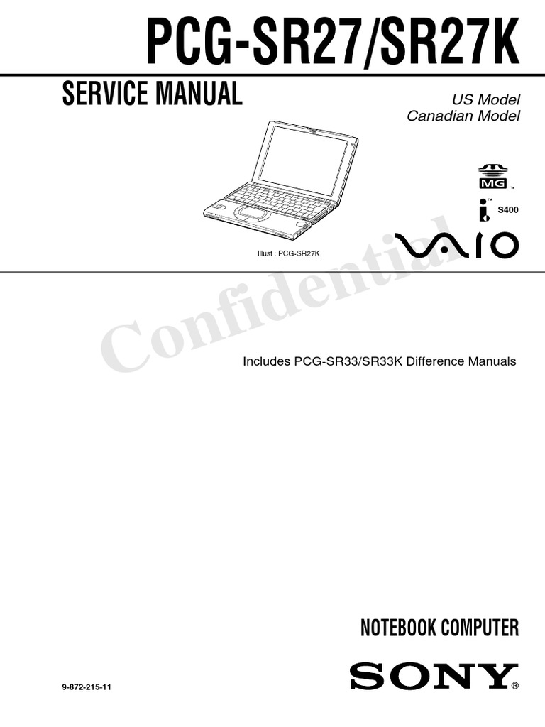 Service Manual: PCG-SR27/SR27K | PDF | Electrical Wiring | Electrical Engineering