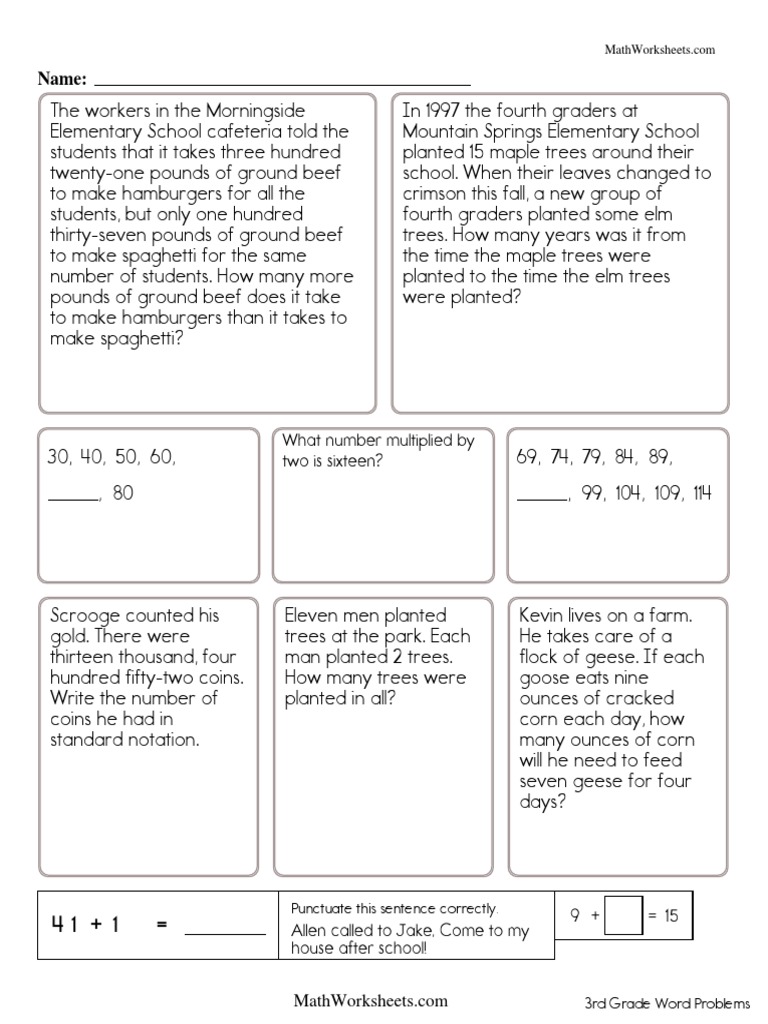 3rd Grade Word Problem Worksheets Book1 | PDF