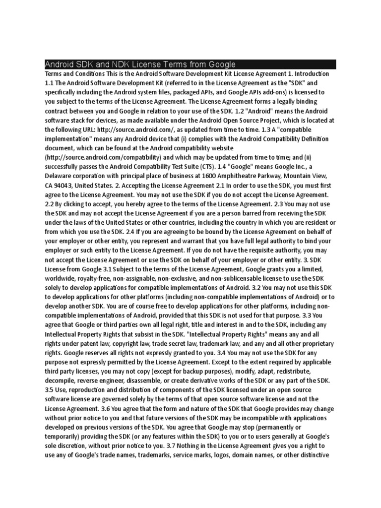 Android Software Development Kit License Agreement | PDF | License ...