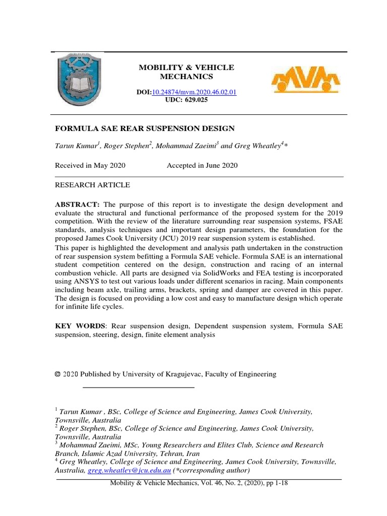 Formula Sae Rear Suspension Design | PDF | Axle | Stress (Mechanics)
