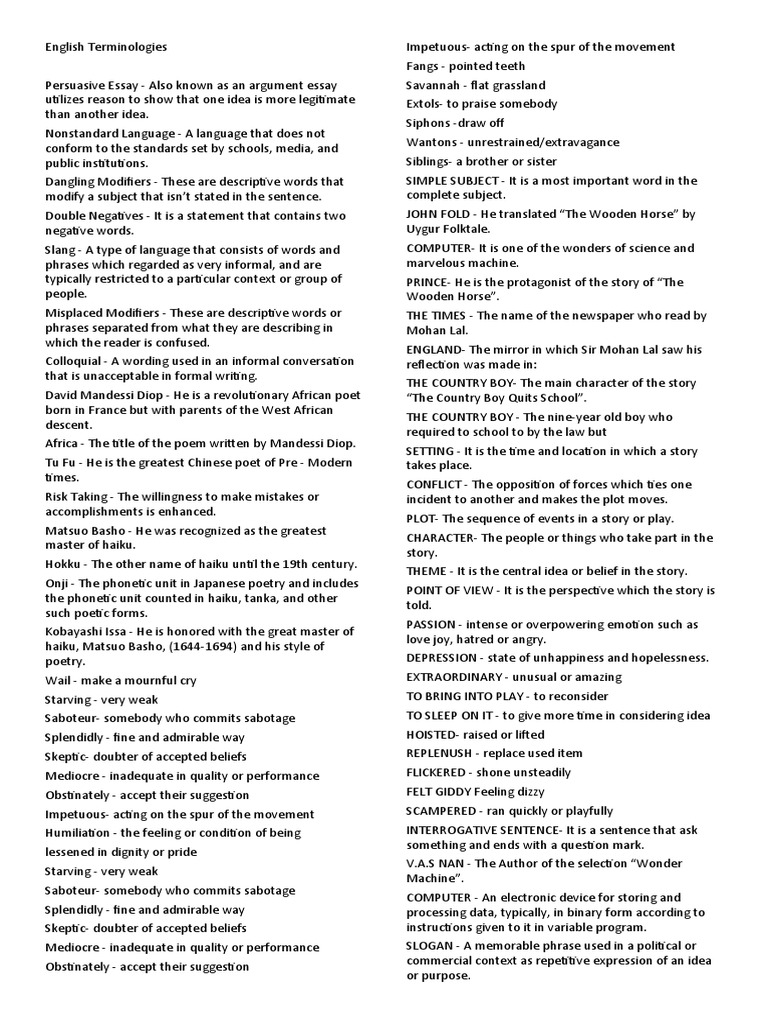 English Terminologies | PDF | Haiku | Subject (Grammar)