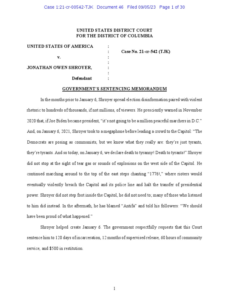 Owen Shroyer Sentencing Memorandum | PDF | United States Federal ...