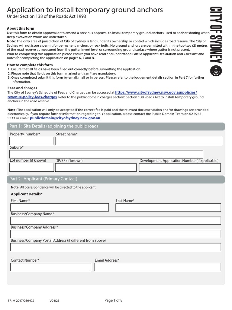 Application for Temporary Shor g and Temporary Ground Anchors | PDF ...
