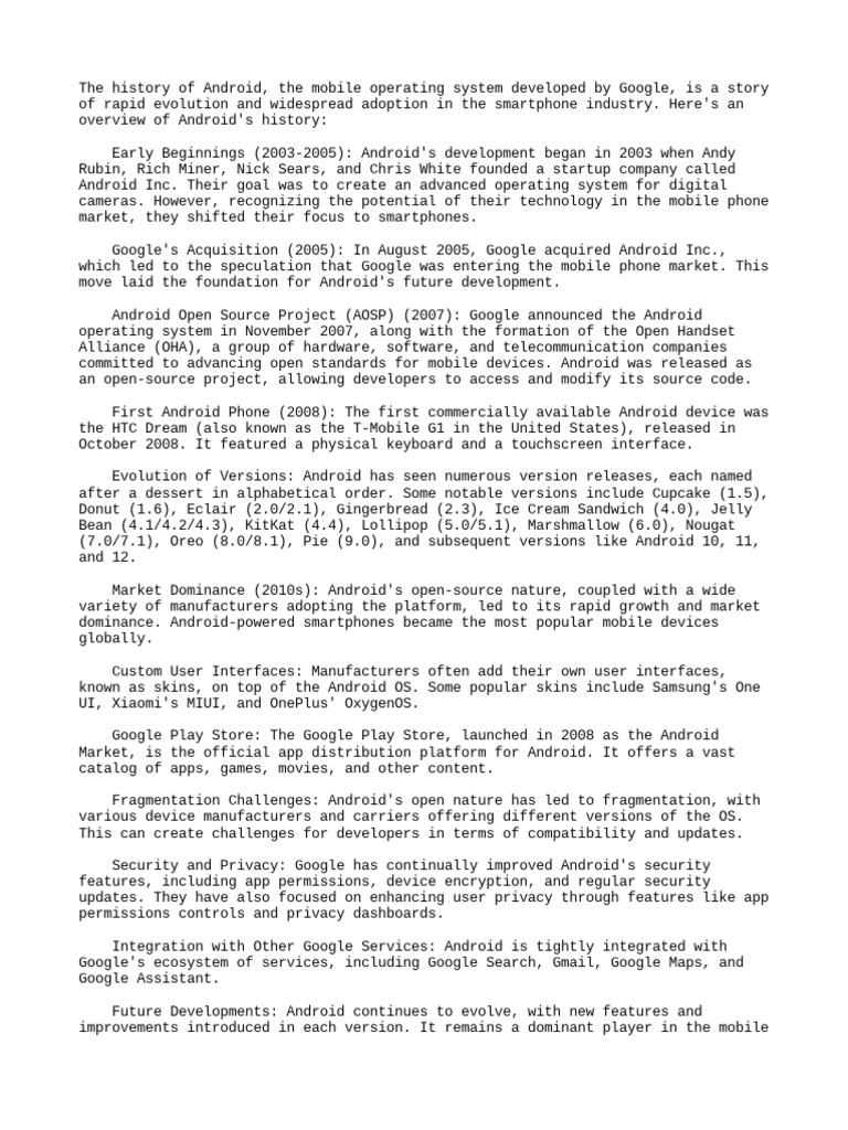 The History of Android | PDF | Android (Operating System) | Google Play