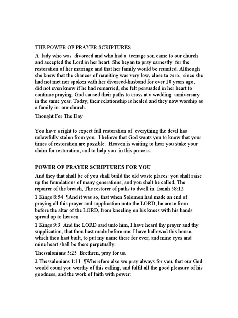 THE POWER OF PRAYER BIBLE SCRIPTURES | PDF | Prayer | Disciple ...