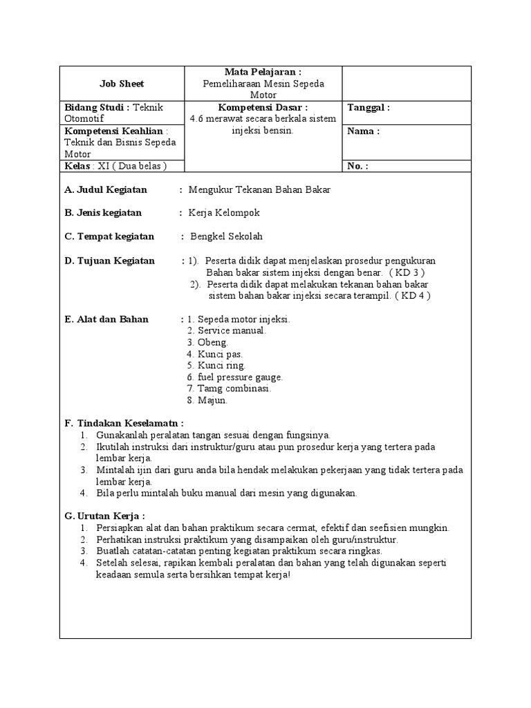 Job Sheet (Bahan Bakar) | PDF